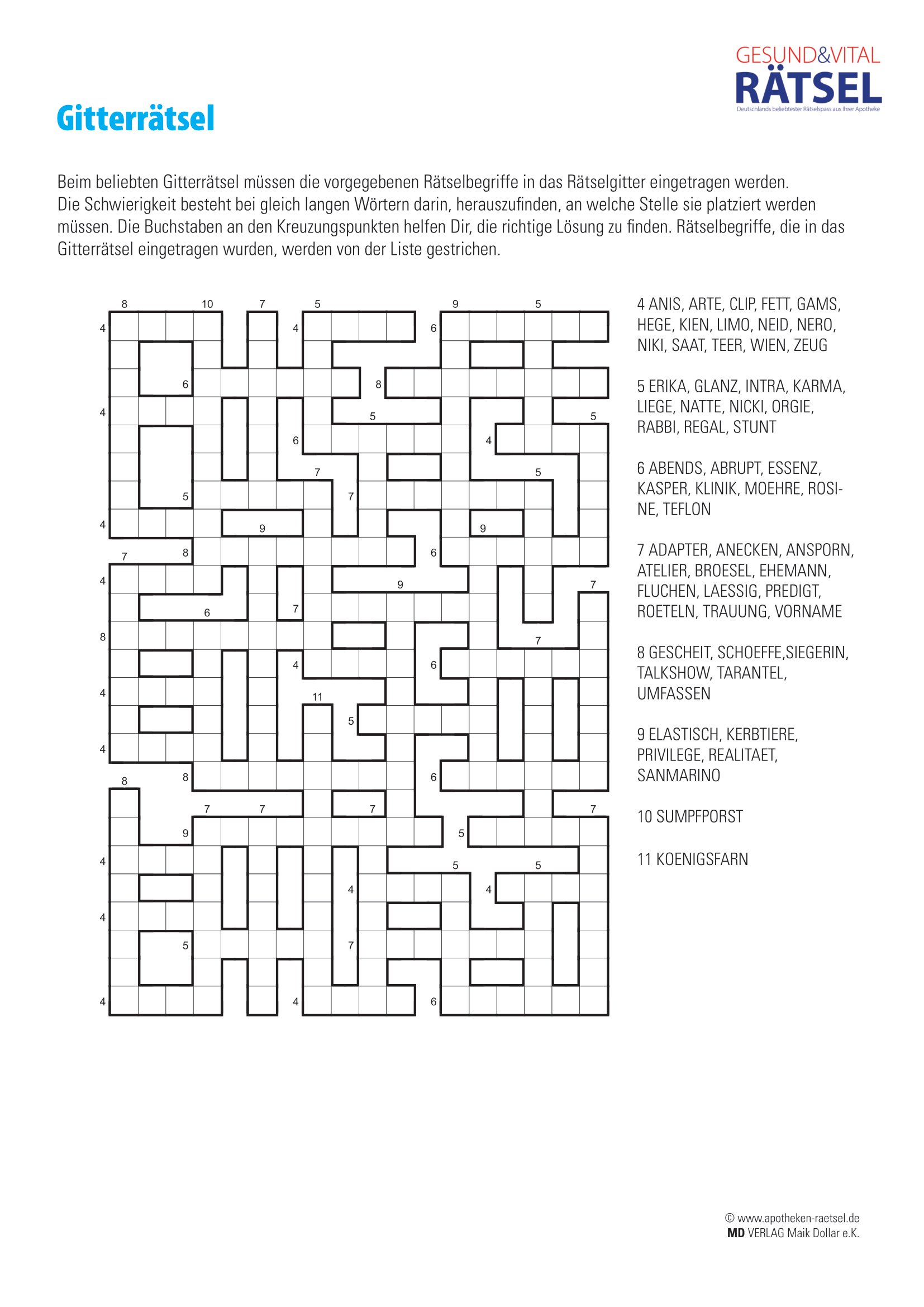 Gitterrätsel → Apotheken Rätsel - MD VERLAG Maik Dollar e.K.